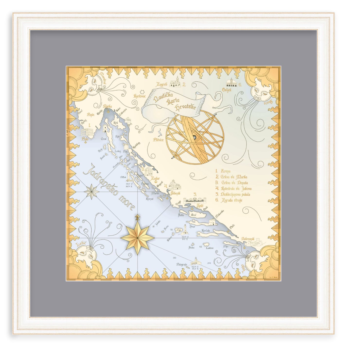 Nautical Map of Croatia - FRAMED – Croatian Heritage Corner