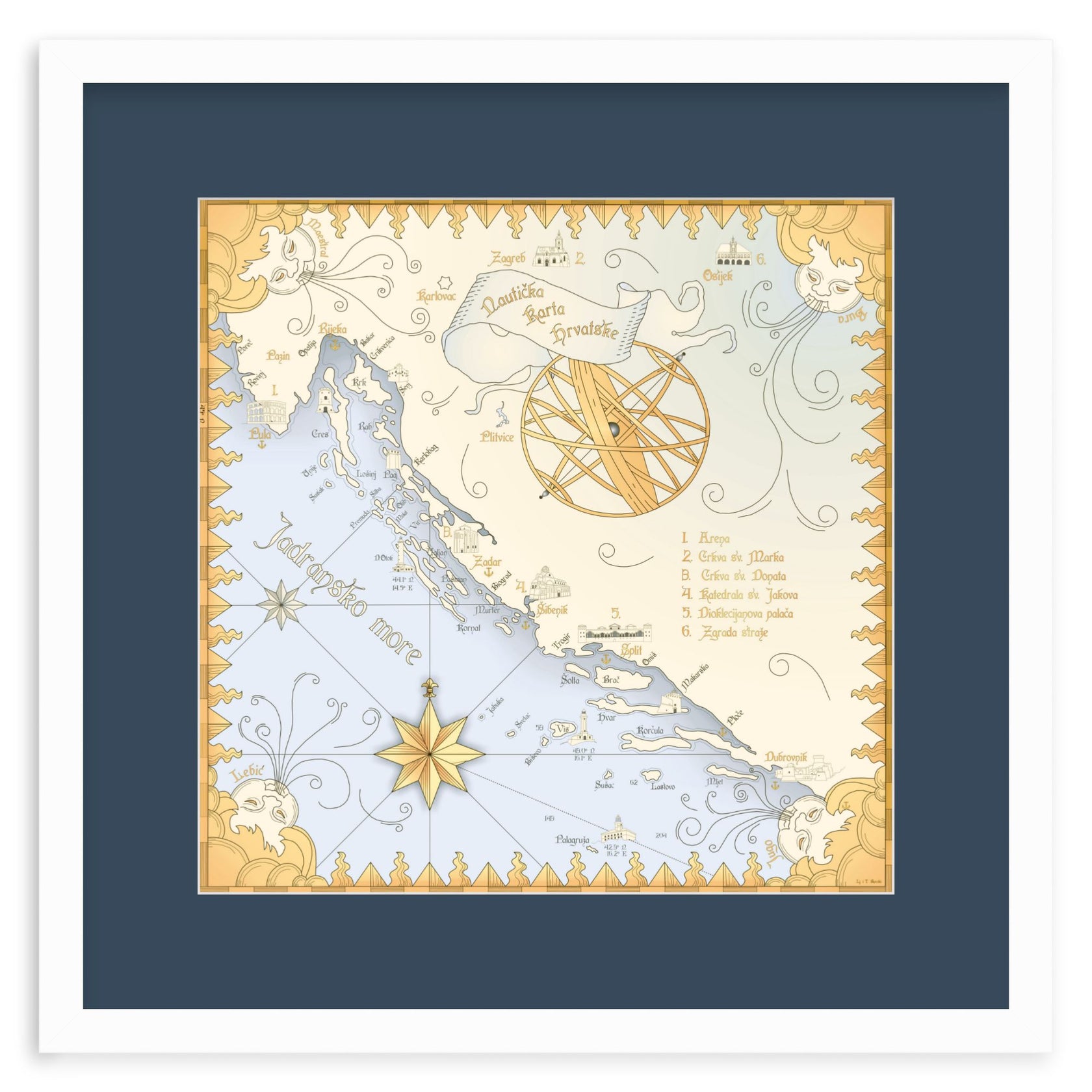 Nautical Map of Croatia - FRAMED – Croatian Heritage Corner