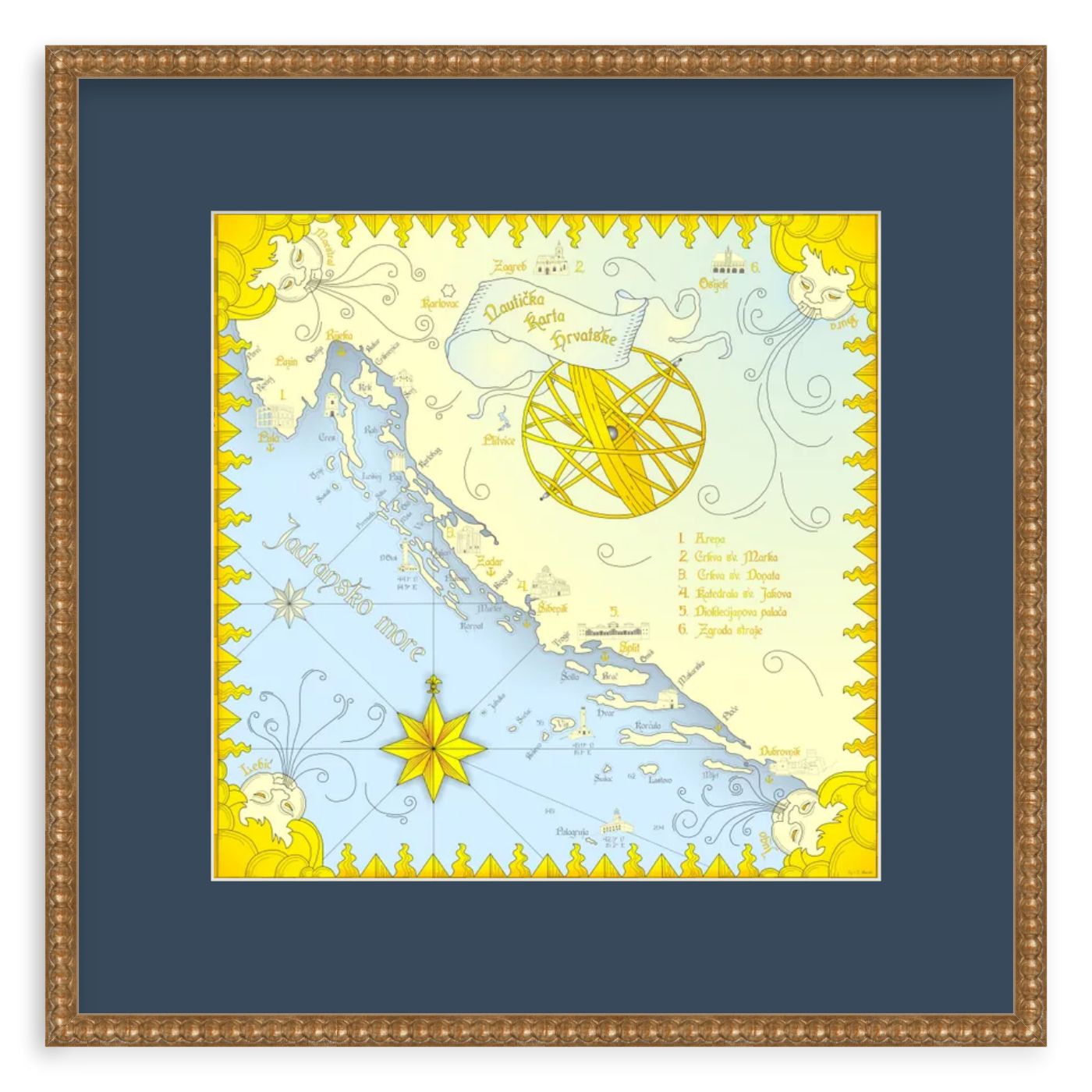 Nautical Map of Croatia - FRAMED – Croatian Heritage Corner
