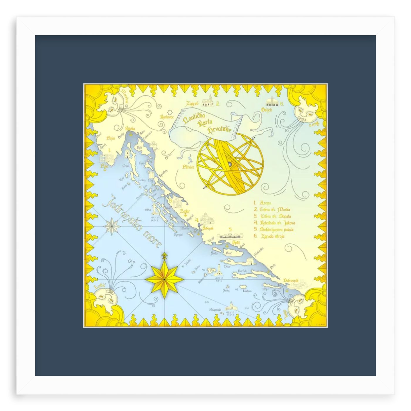 Nautical Map of Croatia - FRAMED – Croatian Heritage Corner